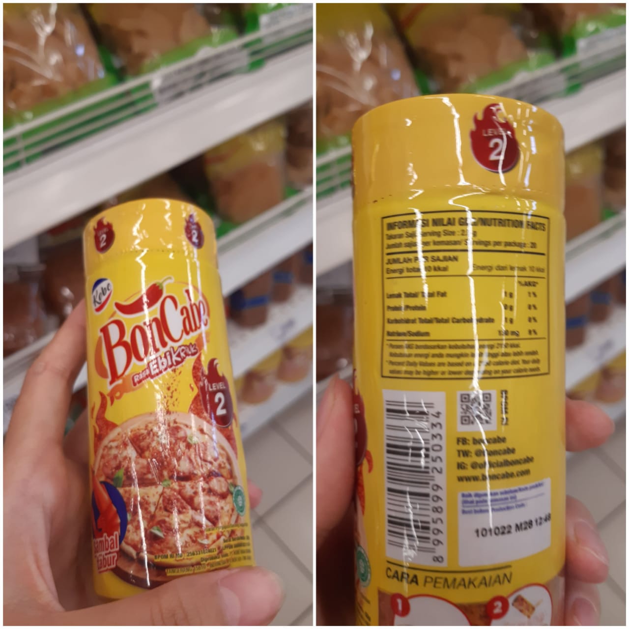 Nilai kandungan gizi BonCabe level 2 rasa ebi kriuk