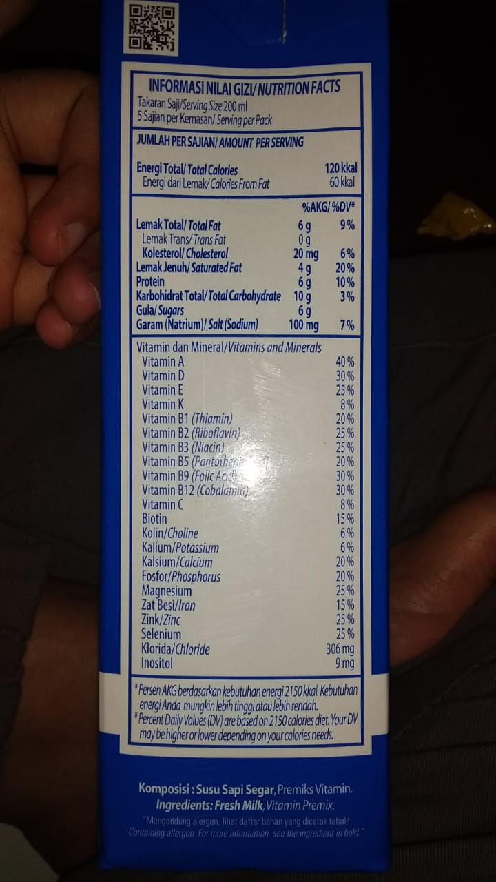 Nilai Kandungan Gizi Diamond Milk Susu UHT Full Cream Nilai Kandungan Gizi Diamond Milk Susu UHT Full Cream