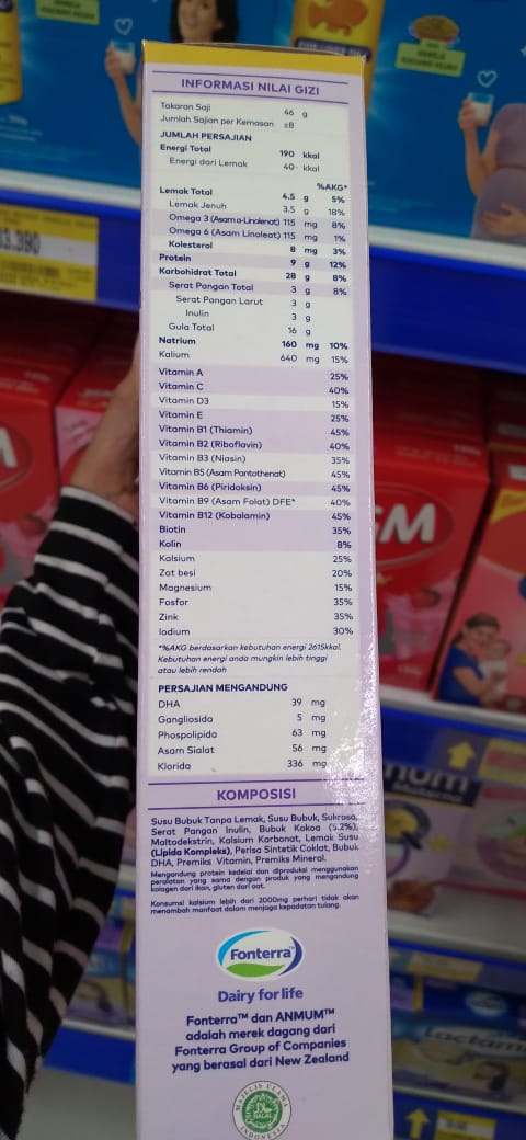 Nilai kandungan gizi anmum lacta minuman khusus ibu menyusui rasa cokelat