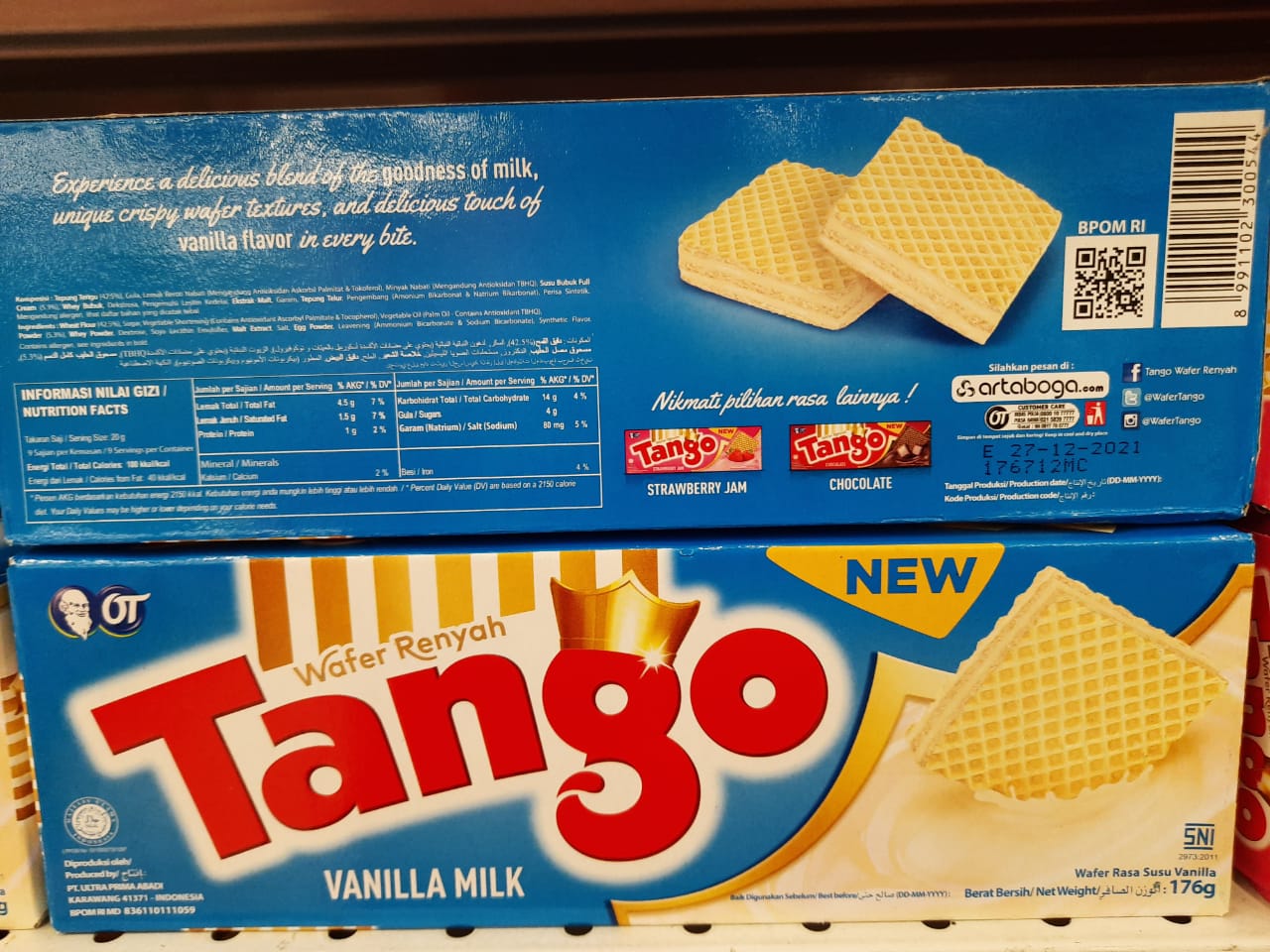Nilai kandungan gizi wafer renyah tango rasa vanilla milk