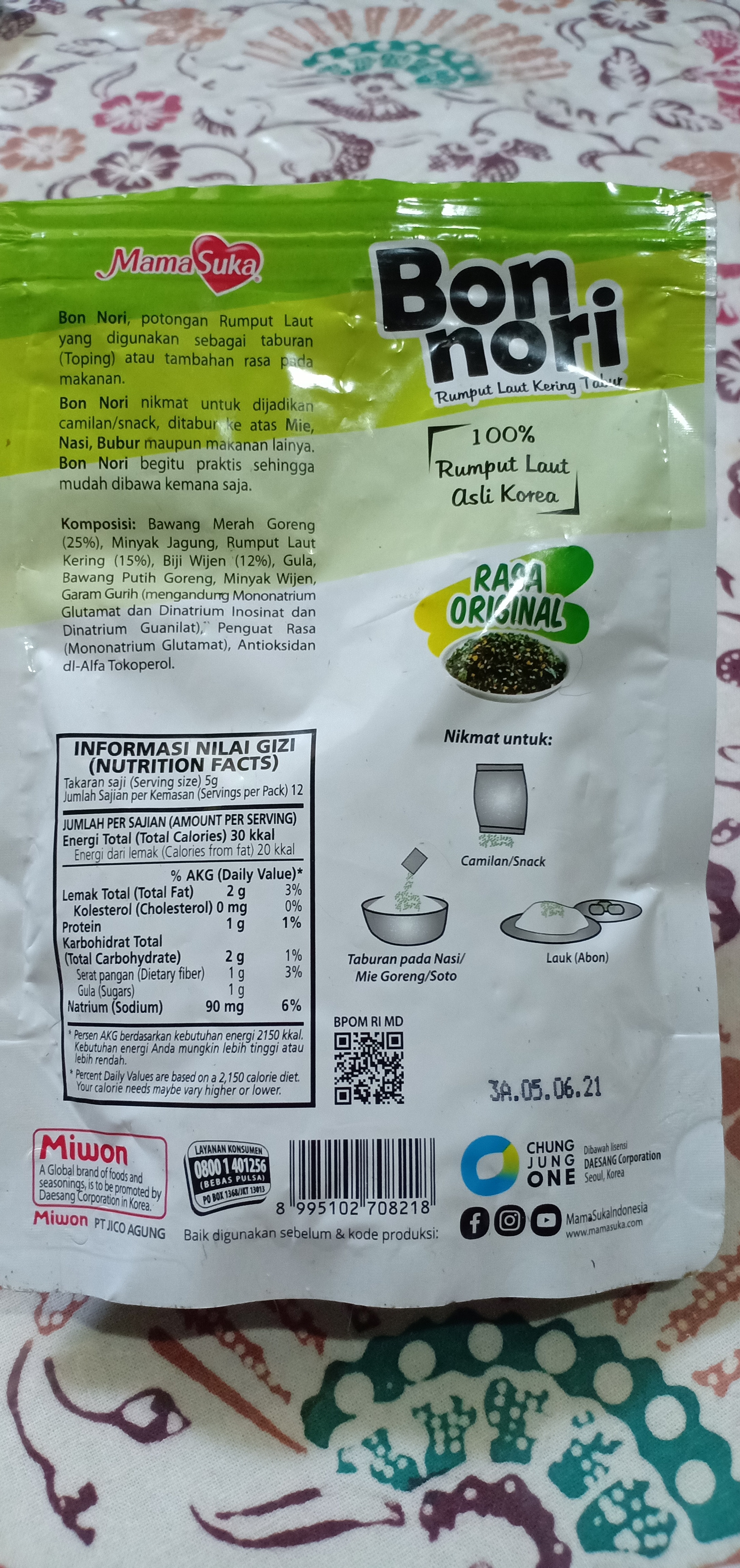 Nilai kandungan gizi Bon Nori mama suka
