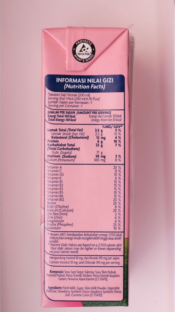 Nilai kandungan gizi Susu Ultra Milk Rasa Stroberi