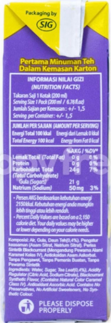 Nilai kandungan gizi Teh Kotak Rasa Blackcurrant