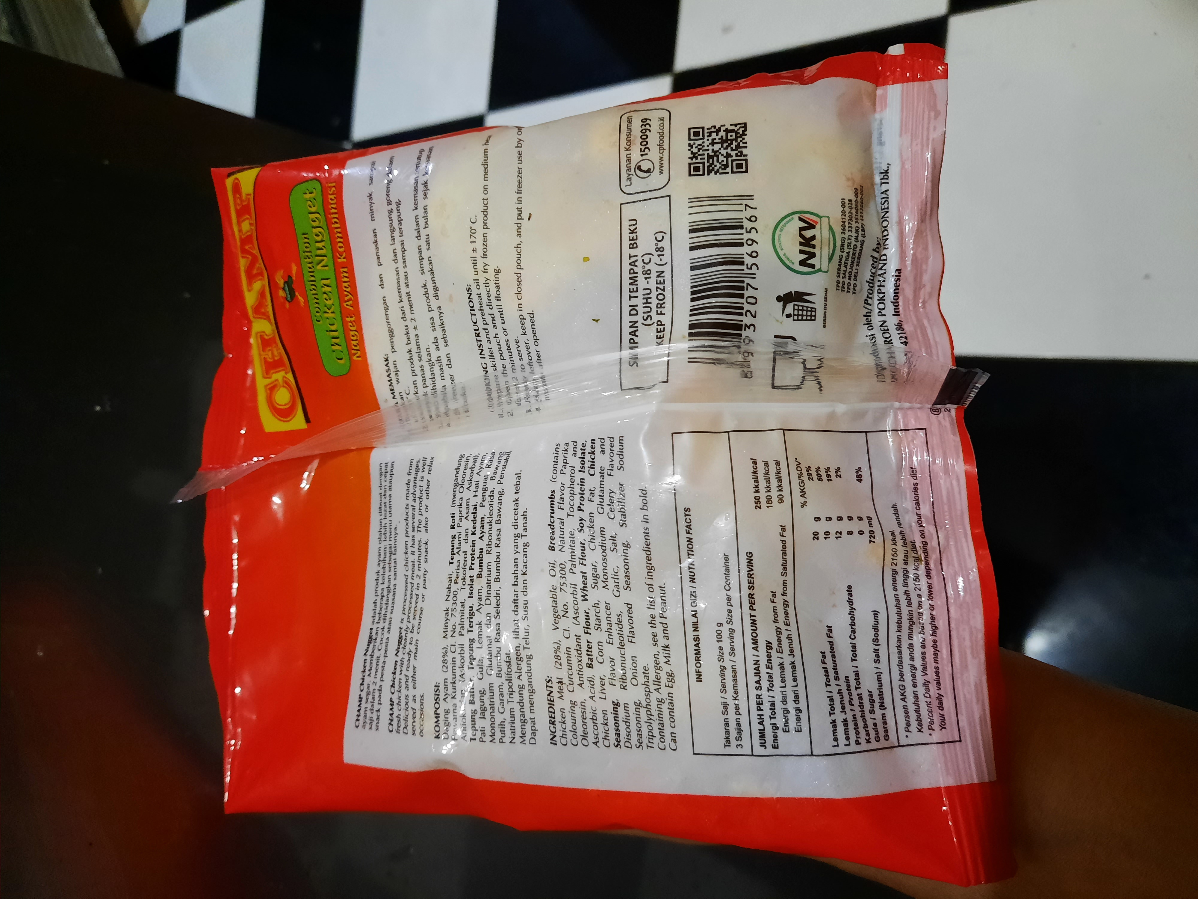 Nilai kandungan gizi Champ Combination Chicken Nugget