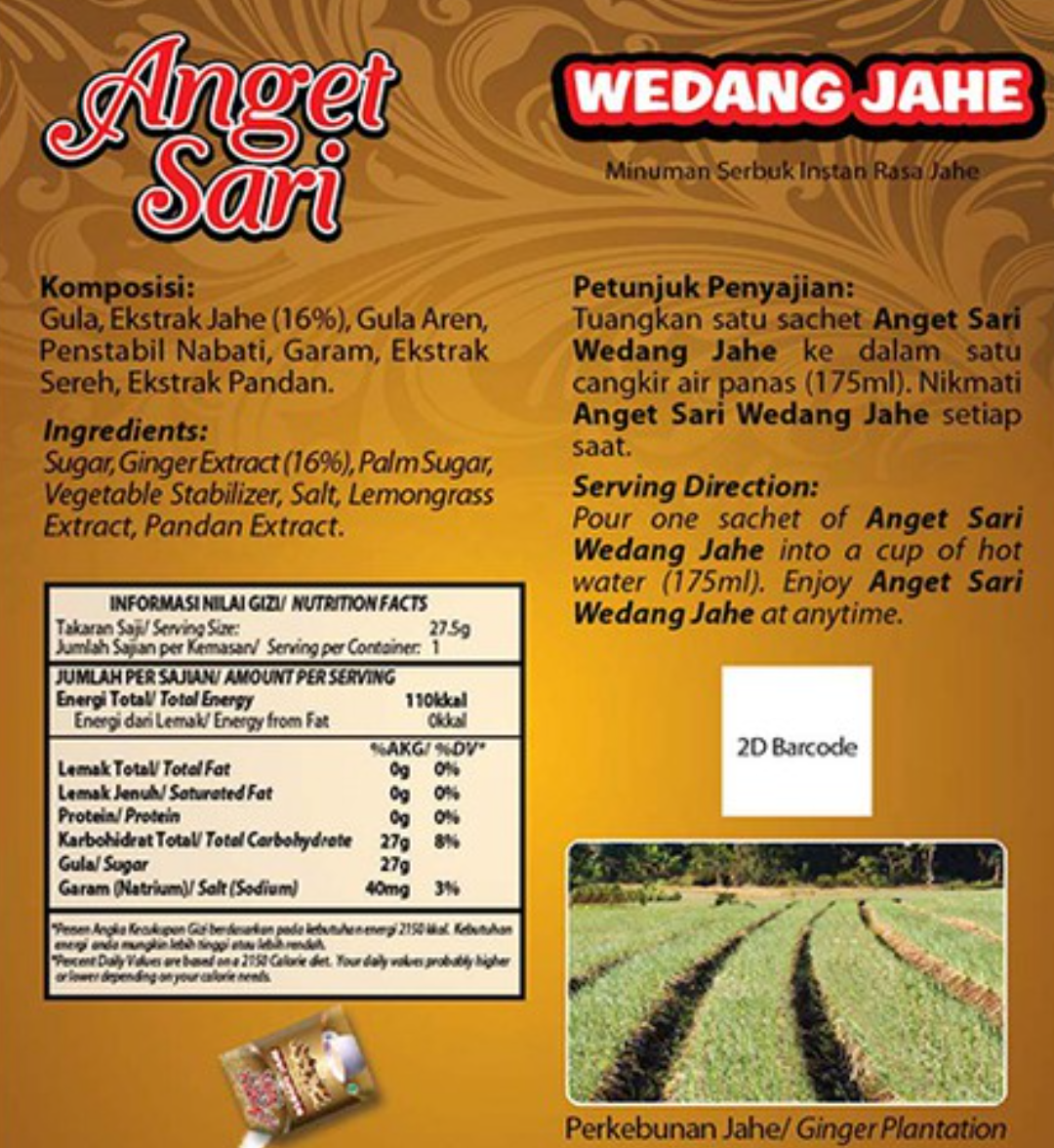 Nilai kandungan gizi Anget Sari Wedang Jahe
