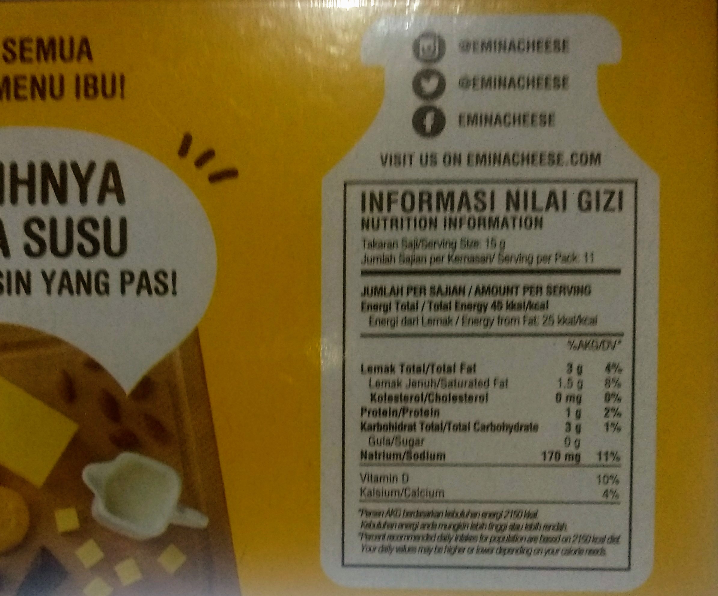 Nilai kandungan gizi Emina Mild cheese