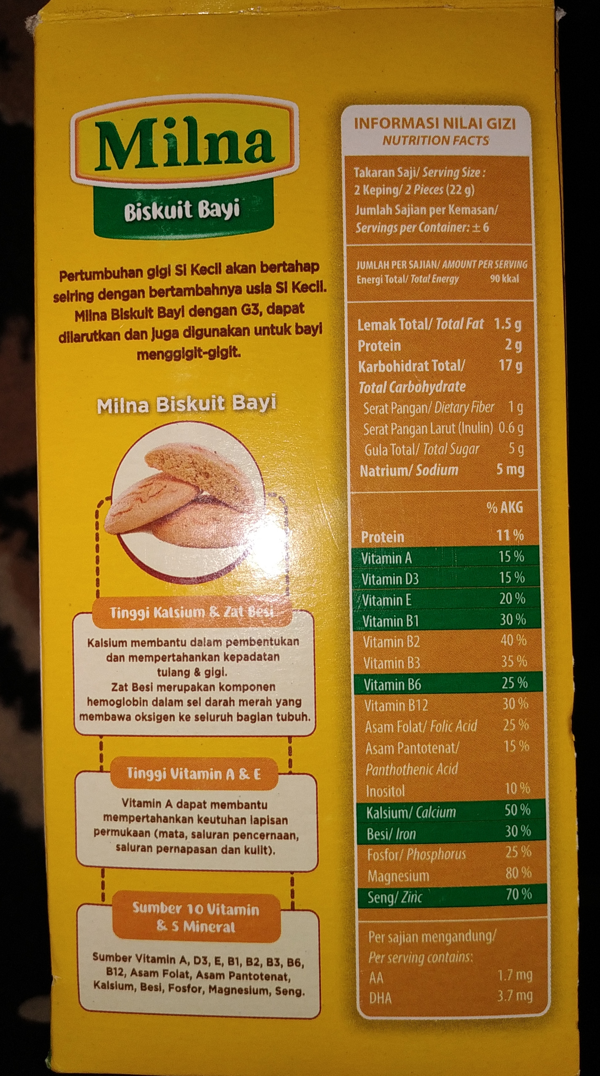Nilai kandungan gizi Milna biskuit bayi pisang