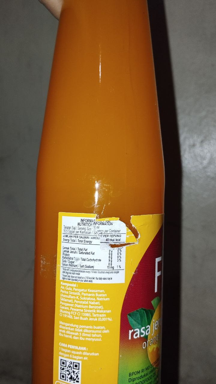 Nilai kandungan gizi Freiss Squash Rasa Jeruk