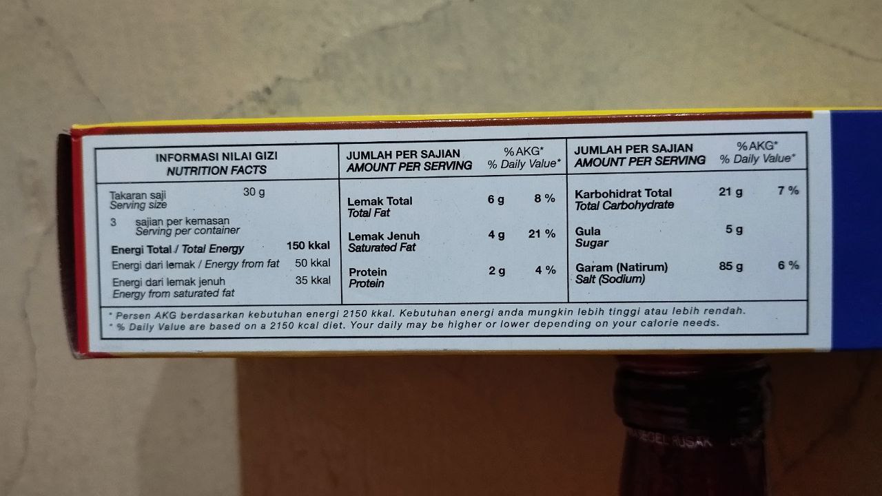 Nilai kandungan gizi Nissin Longer Stick Biscuits