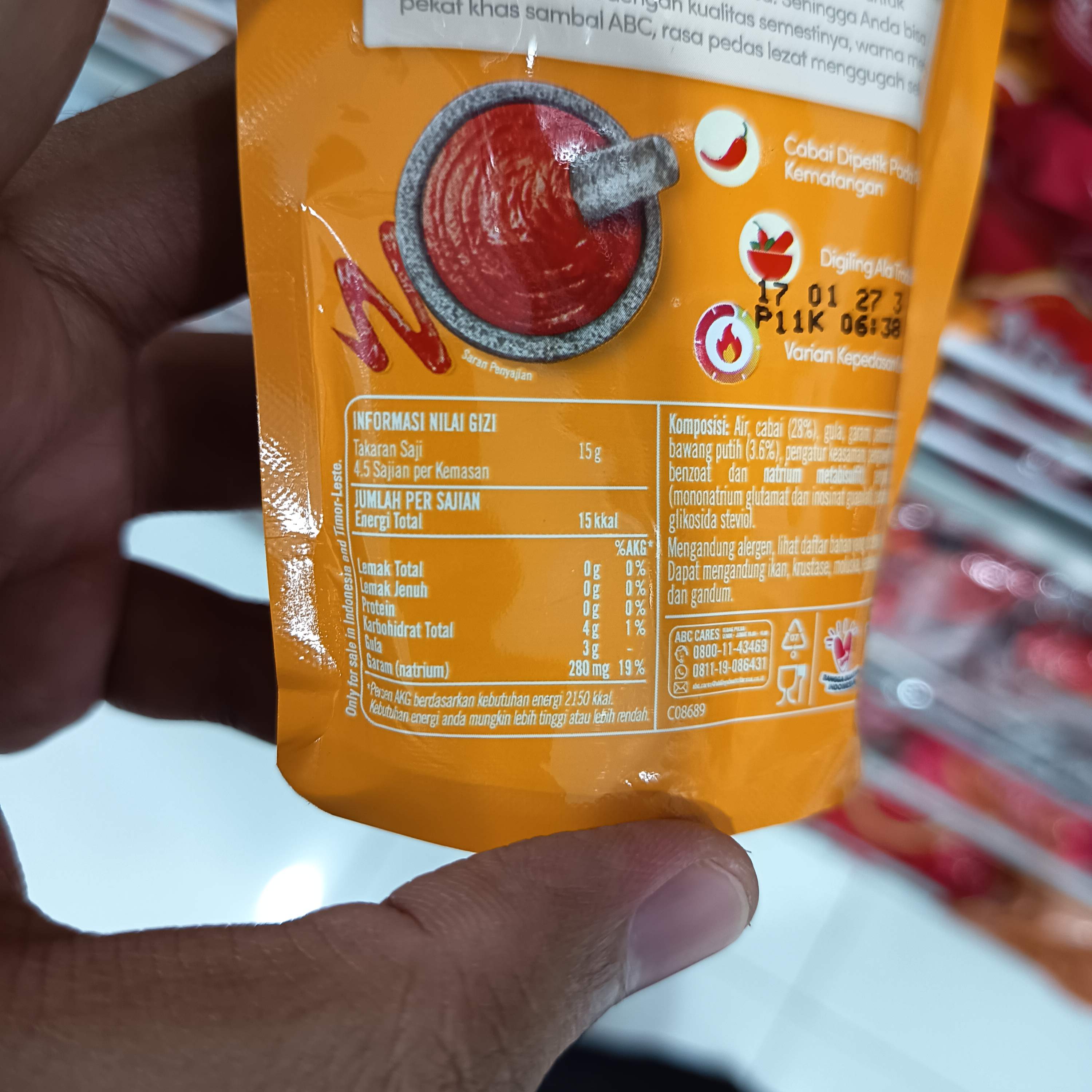 Nilai kandungan gizi ABC Sambal Asli 65g