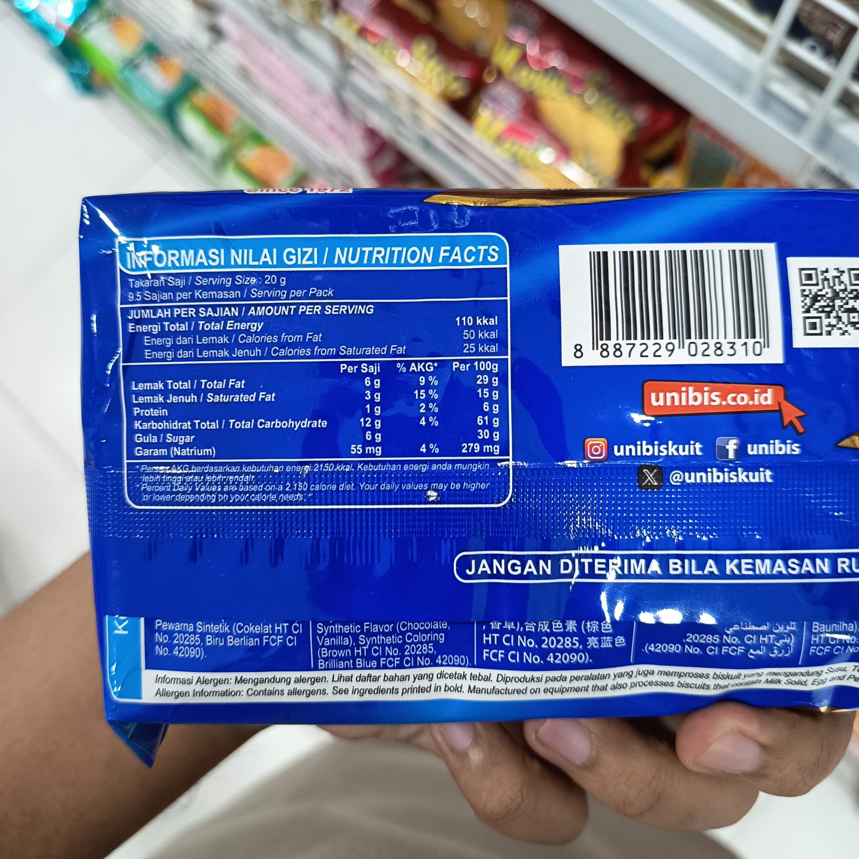 Nilai kandungan gizi Unibis Bon Bon