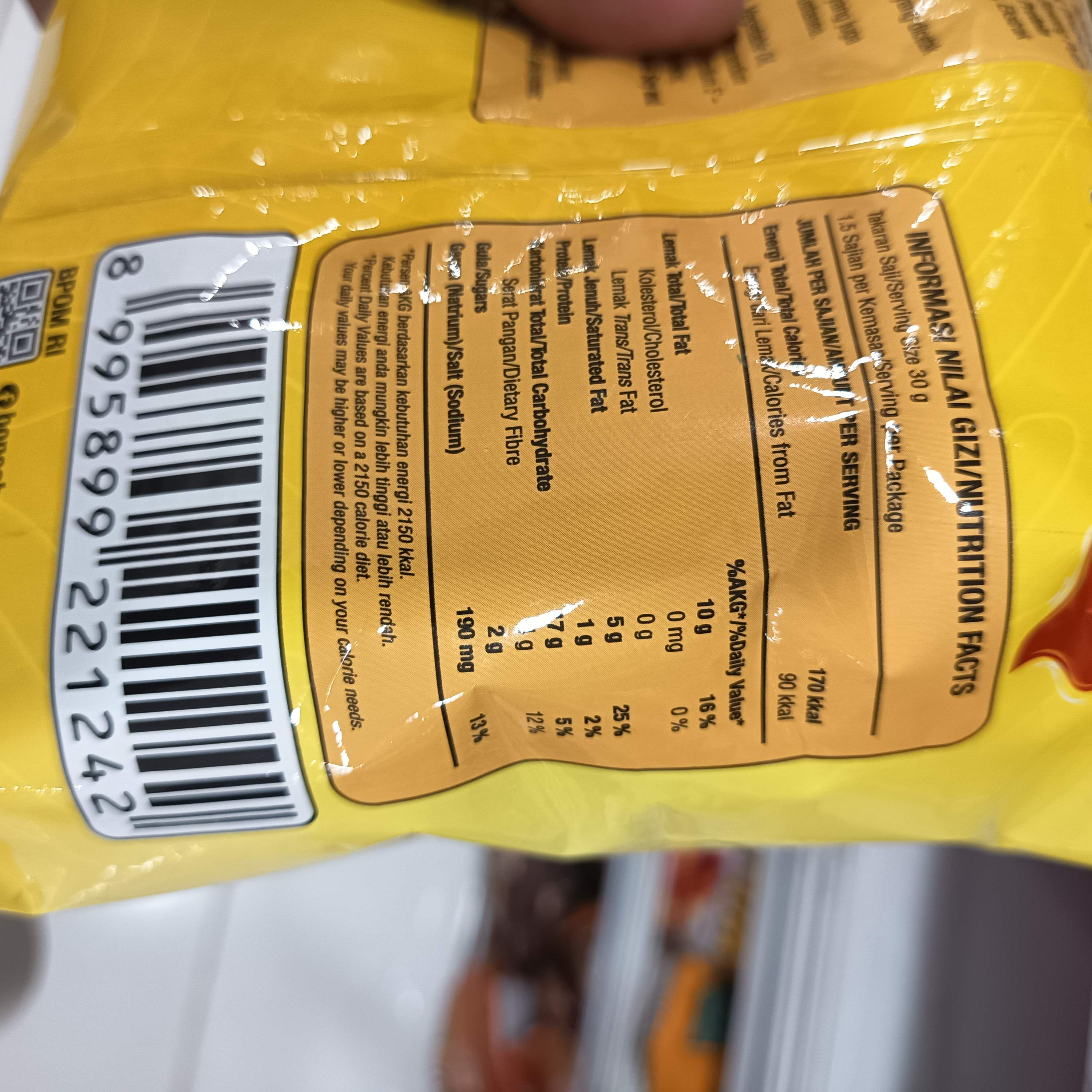 Nilai kandungan gizi Bon Crispy Krispi Ubi Rasa Original
